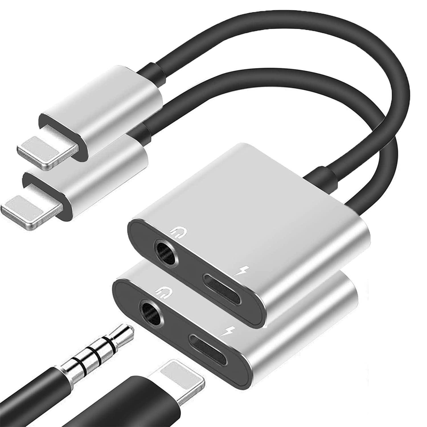 [Apple MFi Certified] iPhone Headphone Adapter, 2 Pack 2 in 1 Lightning to 3.5mm Aux Audio and Charge Jack Adapter Splitter Dongle for iPhone 14 13 12 11 Pro Max XS XR X 8 7 6 iPad, Support All iOS