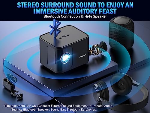 [Electric Focus] 5G WiFi Mini Bluetooth Projector 4K Support, 300 ANSI HD 1080P Portable Video Projector, ±40° Vertical Keystone|Zoom|Timer, DBPOWER Smartphone Projector Outdoor Movie for PC/Laptop/TV