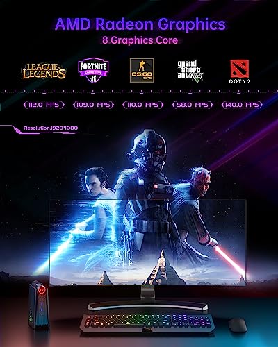 [Gaming PC] Ryzen Mini PC, AMD Ryzen 7 5800U(up to 4.4Ghz) 16GB DDR4 512GB NVME SSD Mini Desktop Computer, Windows 11 Pro Mini Computers [WiFi6/BT5.2] [4K UHD/RGB Lights/3 Adjustable Mode PC Gaming]