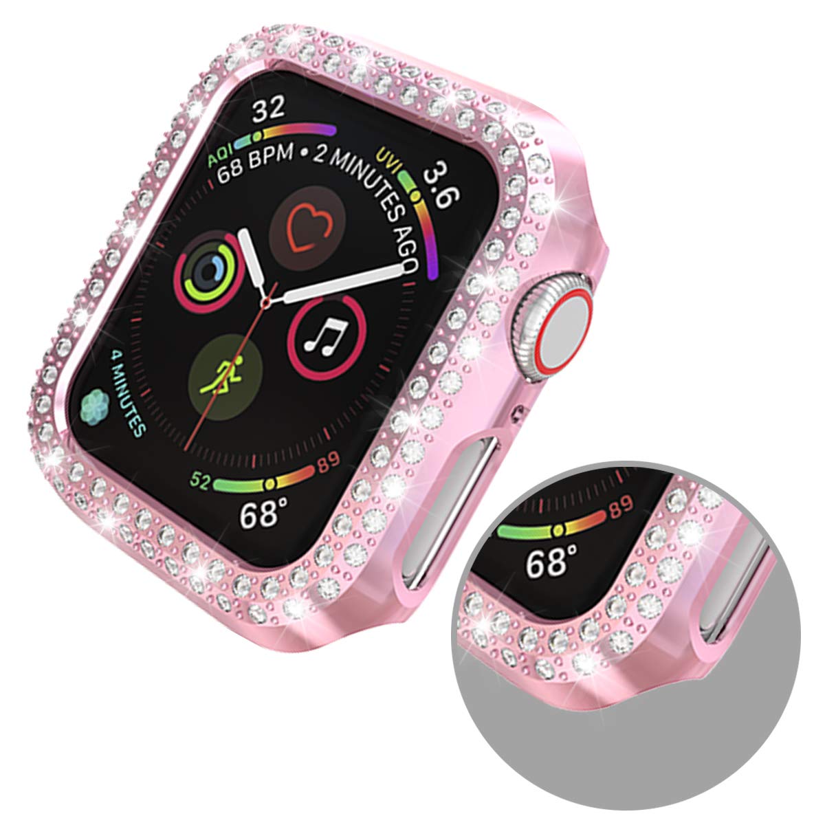 [5-Pack] Protector Case Compatible with Apple Watch Series 3 Series 2 Series 1 38mm Cover, Double Row Bling Crystal Diamonds Protective Cover PC Plated Bumper Frame Accessories (5 Colors, 38mm)
