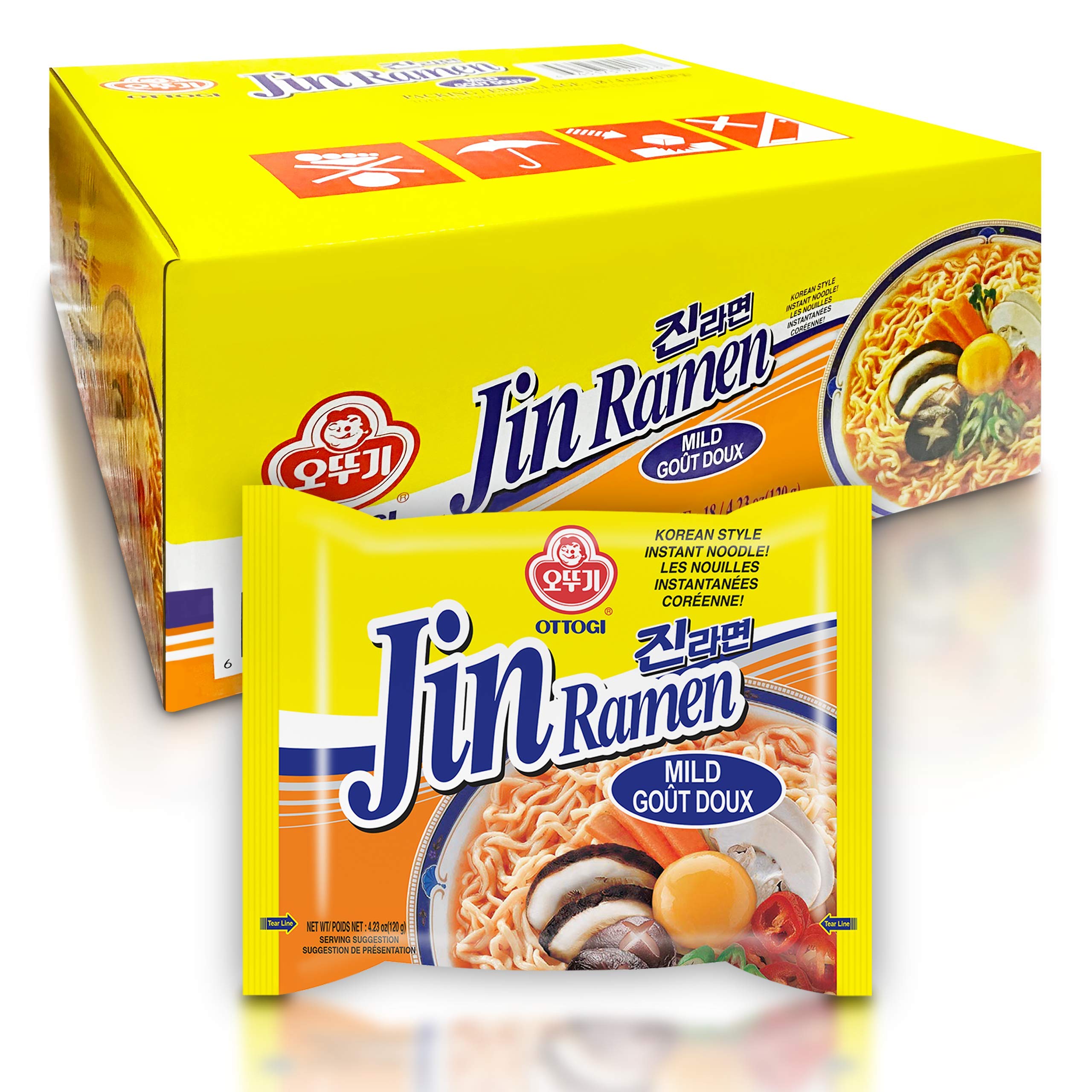 [OTTOGI] Jin Ramen, Mild Flavor - Korean Instant Ramen Noodle, Best Tasting Soup Traditional Instant Ramen (120g) -18 Pack