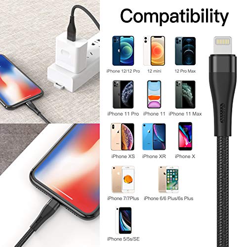 [Apple MFi Certified] iPhone Charger 6FT/3Pack USB to Lightning Cable, 6 Feet iPhone Cord Braided Charging USB Cables for iPhone 11/11Pro/11Max/X/XS/XR/XS Max/8/7/6/5S/SE/iPad Mini Air/Black