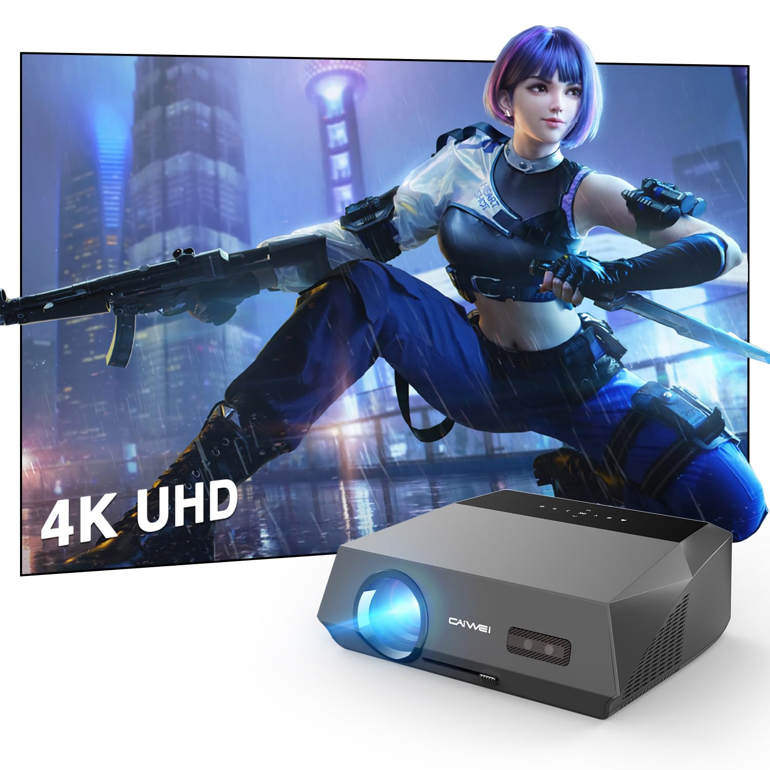 [Auto Focus+Keystone & 1200ANSI] Smart Daylight Projector 4K with WiFi6 & Two-way Bluetooth,Android TV Projector Streaming Apps,Ceiling Native 1080P Outdoor Movie Projector with 100" Anti-light Screen