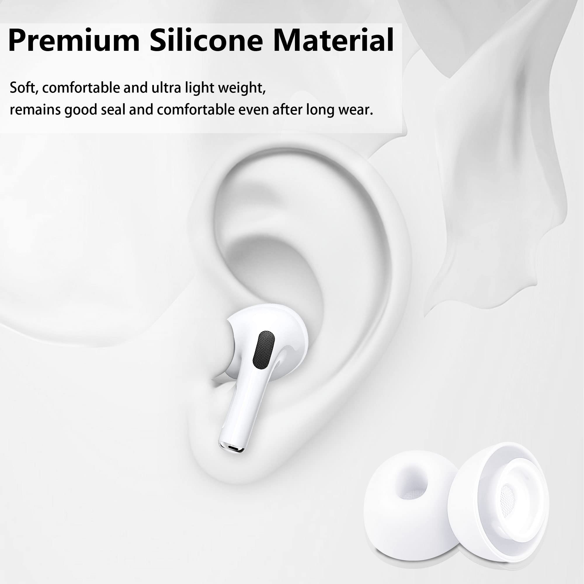 [3 Pairs] Gimane Replacement Ear Tips for AirPods Pro/AirPods Pro 2, Silicone Ear Bud Tips with [Portable Storage Box] [Noise Reduction Hole] Fit in The Charging Case, (White, S/M/L)