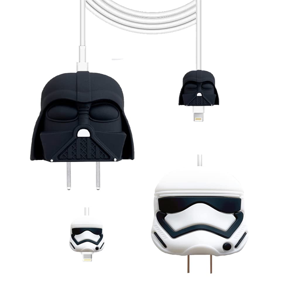 [2Pack] Protective Case for iPhone 20W USB-C Power Adapter USB Lightning Cable, Cute Cartoon Series Soft Silicone Fast Lightning Chargers Cable Protective Cover for iPhone Charger (Black Knight/White)