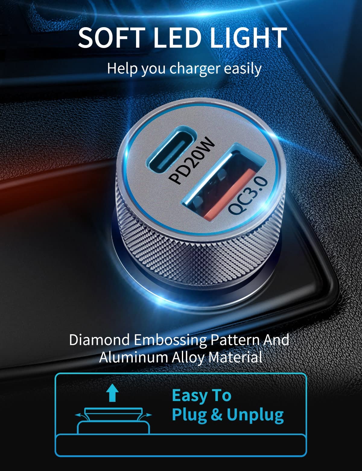 [2Pack] Cynemo Fast Car Charger for iPhone 13 12 11, 38W Dual Port 20W USB C Car Charger Adapter Power Delivery Metal Mini Cigarette Lighter PD QC3.0 Quick Charger for iPhone Samsung Galaxy Devices