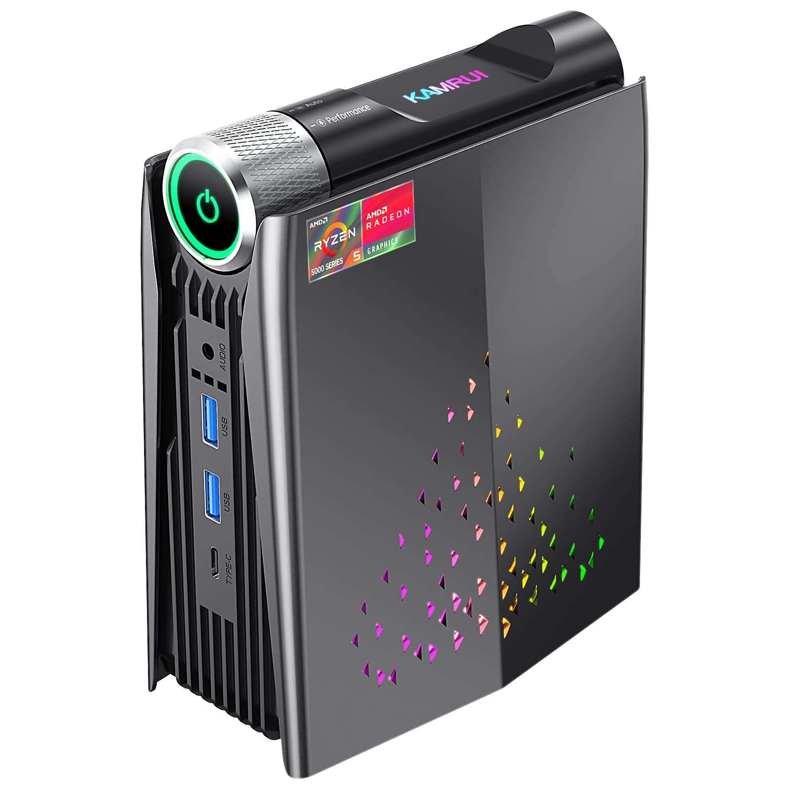 [Gaming PC] KAMRUI Mini PC AMD Ryzen 5 5600U Up to 4.2GHz, Windows 11 Pro 16GB RAM 512GB SSD Small Computer, Radeon Vega 7 Micro Desktop PERF Adjustable, RGB Light, Upgrade Capacity, 4K HDMI DP Type-C