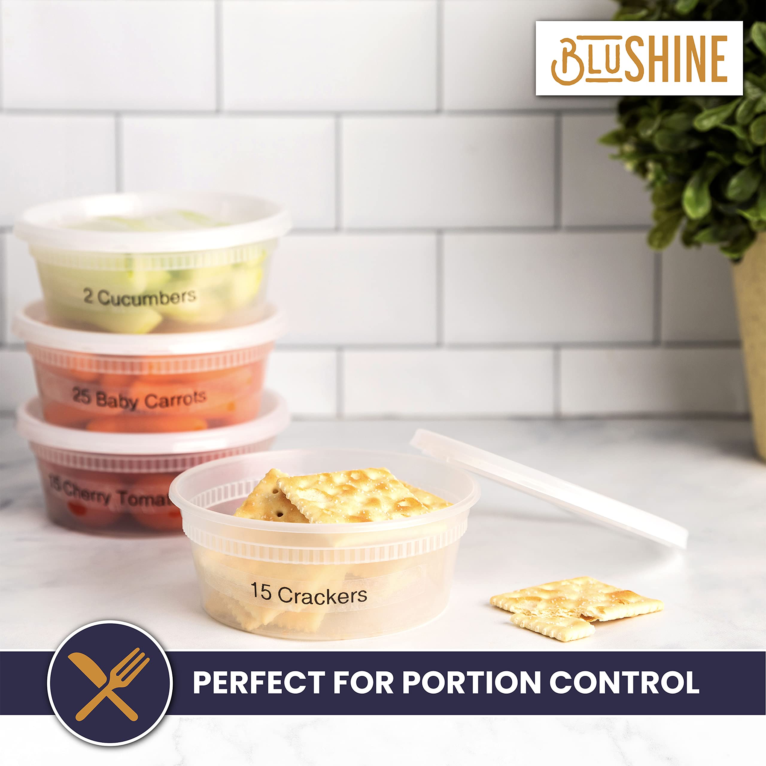 [40 Sets] 8 oz. Plastic Deli Food Storage Containers with Airtight Leak Proof Lids - Reusable - Microwave, Fridge, and Freezer Safe
