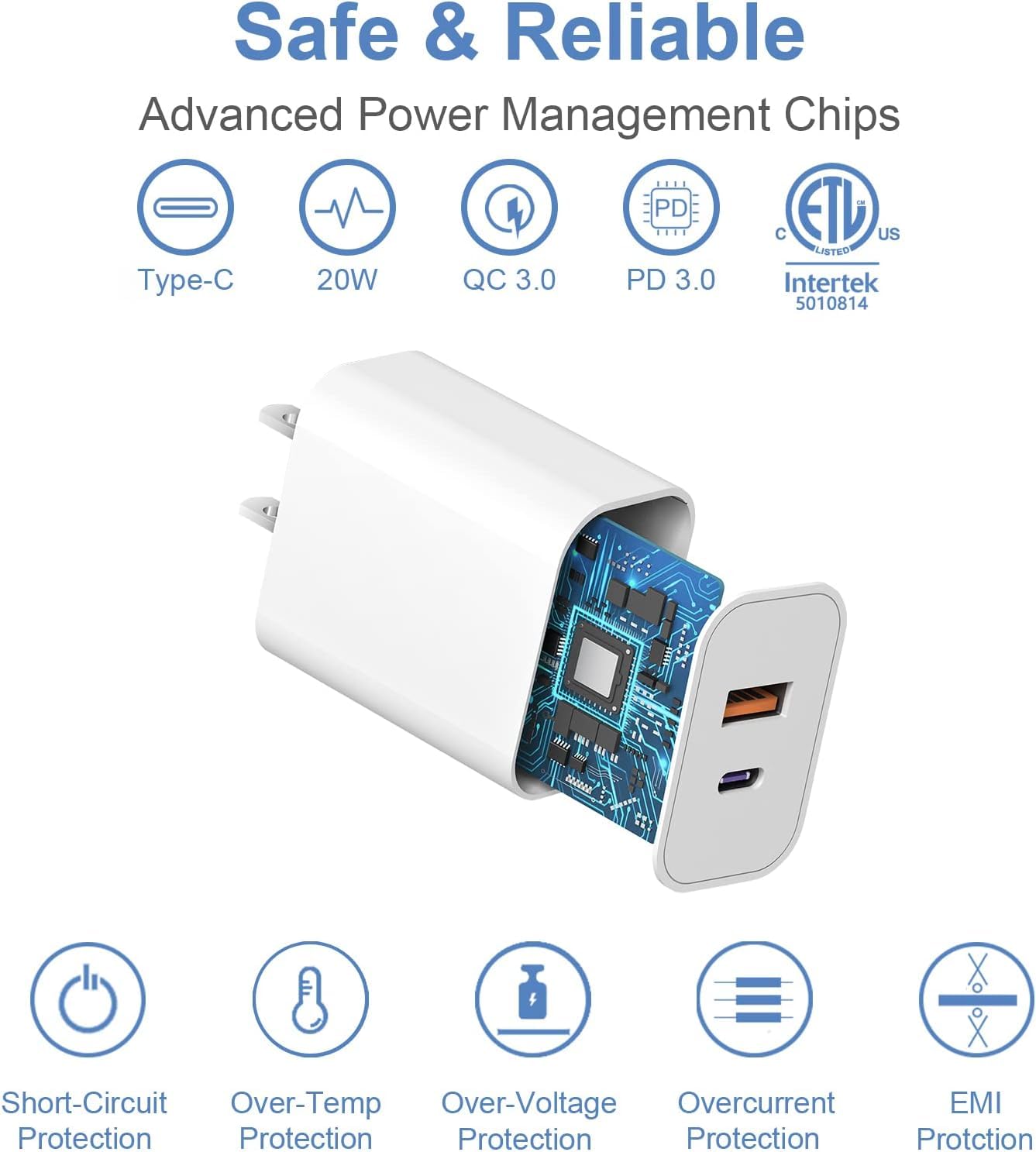 [Apple MFi Certified] 2Pack iPad Fast Charger, 12W USB Wall Fast Charger Block Foldable Portable Travel Plug with 2-Pack Lightning Cable for iPad, iPad Mini, iPad Air, iPhone 14/13/12/11/XR/8/Airpods