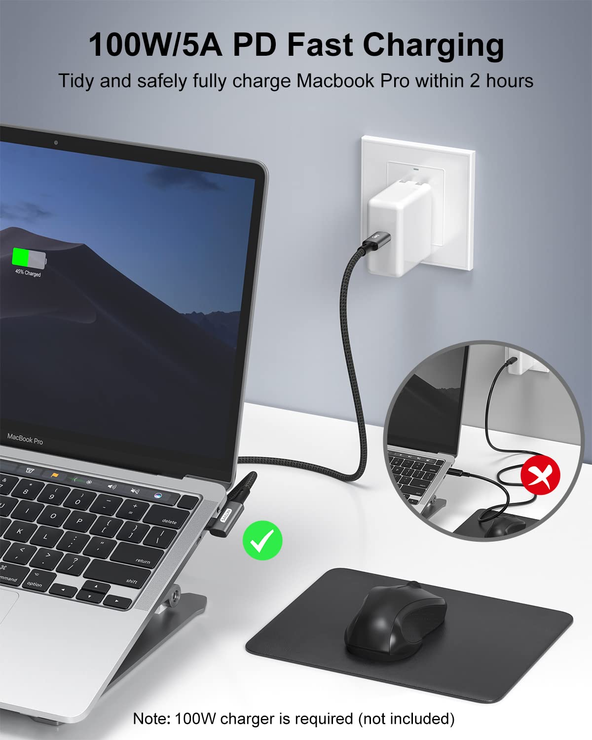 [6ft] Right Angle USB4 Compatible with Thunderbolt 4 Cable, SAILLIN 90 Degree USB4 Cable 40Gbps with 100W Charging, 5K@60Hz or Dual 4K Video for Thunderbolt 3/MacBook Pro/Apple Studio Display/eGPU