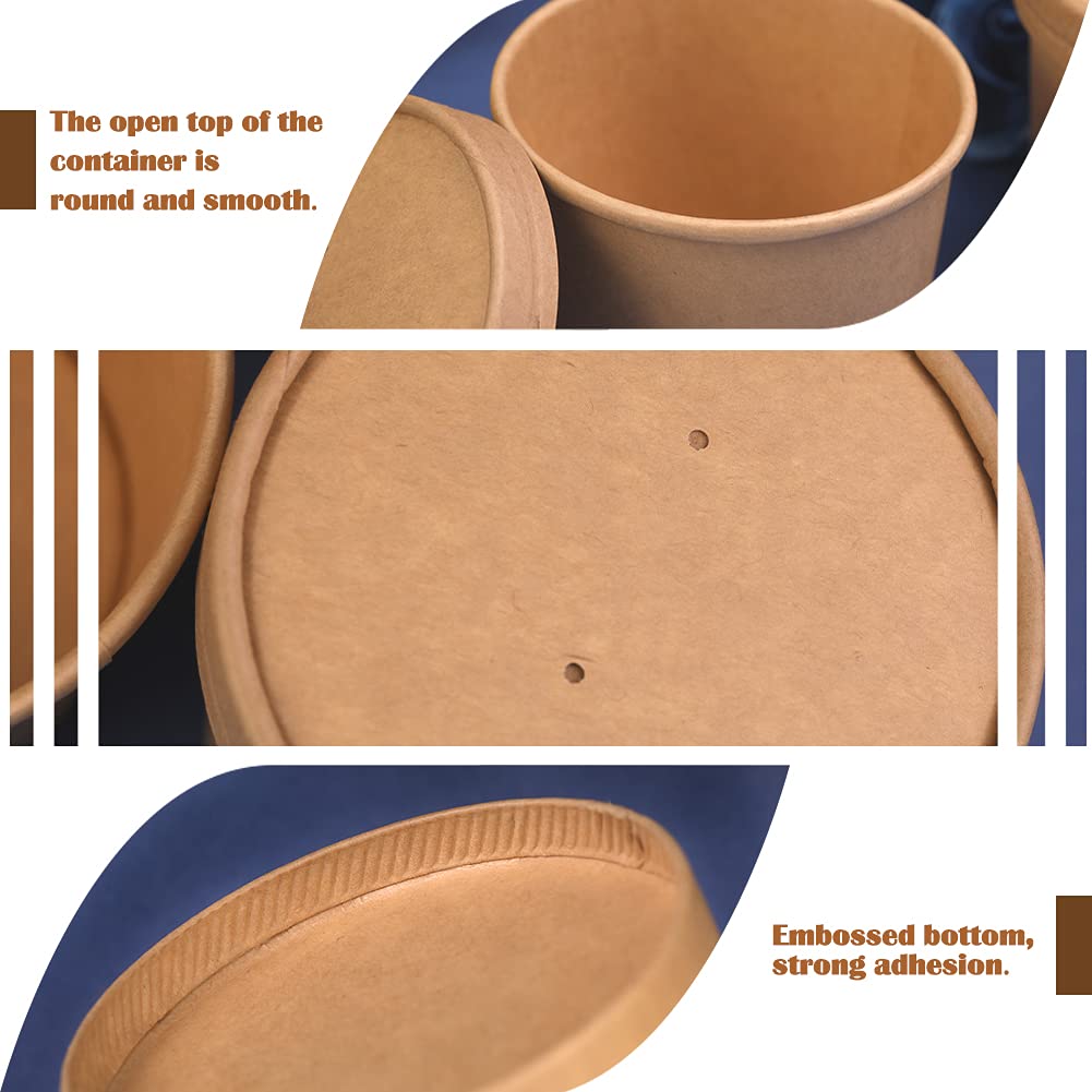 [50 Pack] 12 oz Paper Soup Cups with Lids, Disposable Kraft Paper Soup Bowls, Paper Soup Containers To Go, Ice Cream Containers For Dessert Yogurt Ice Cream