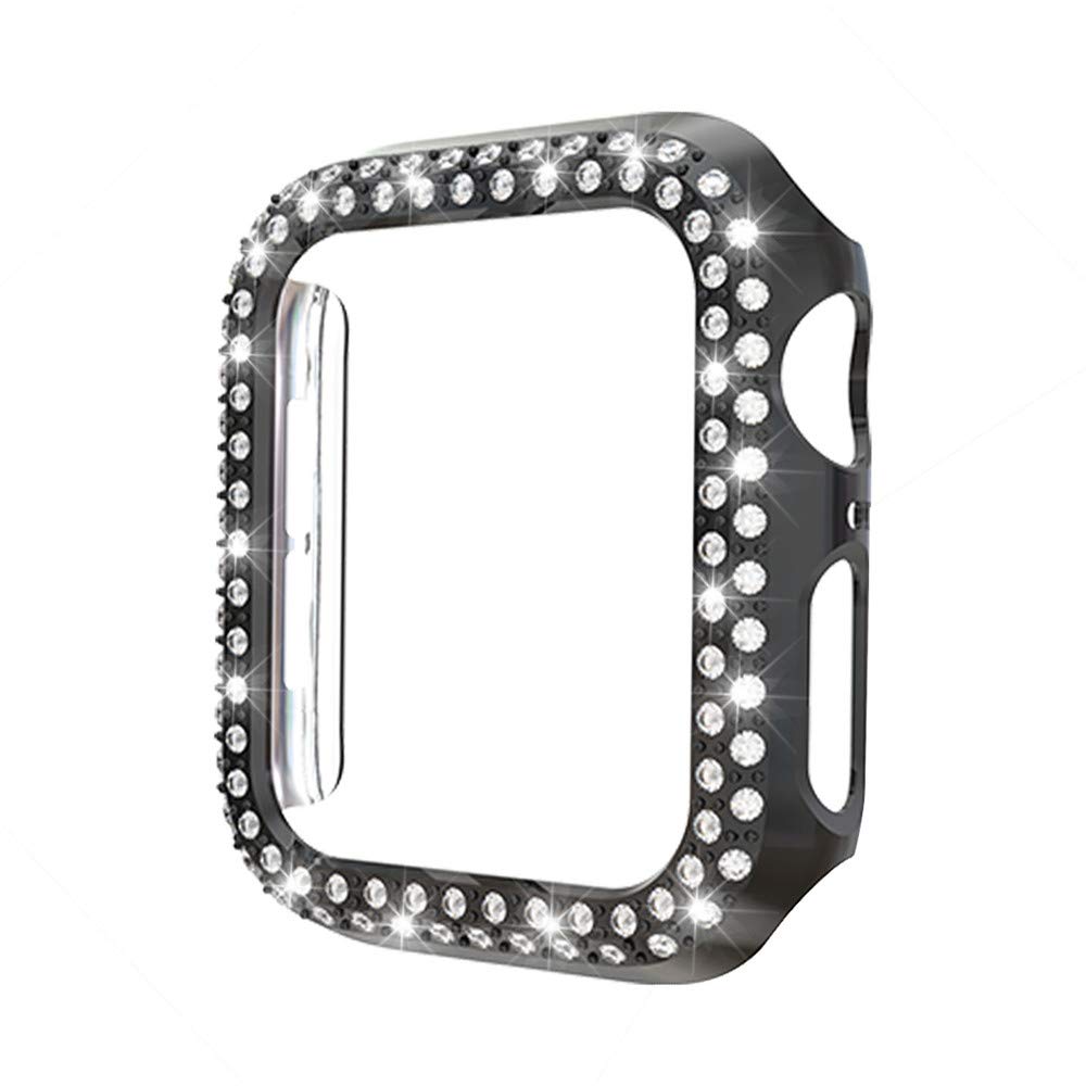 [5-Pack] Protector Case Compatible with Apple Watch Series 3 Series 2 Series 1 38mm Cover, Double Row Bling Crystal Diamonds Protective Cover PC Plated Bumper Frame Accessories (5 Colors, 38mm)