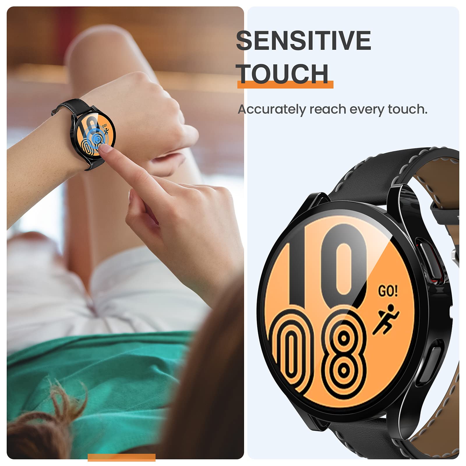 [2Pack] Tensea for Samsung Galaxy Watch 4 Screen Protector Case 44mm Accessories, Protective Face Cover Bumper Case for Women Men, Galaxy Watch4 (Galaxy Watch 4-44mm, Glossy Black)