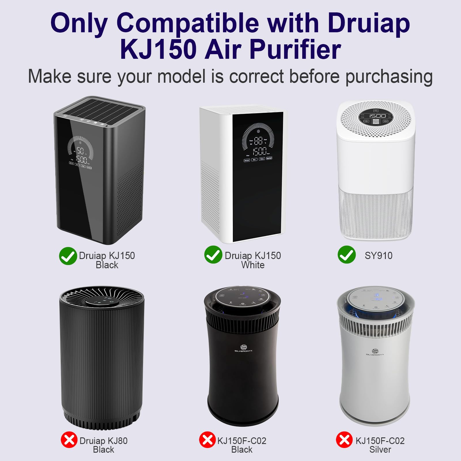 [4-Pack] KJ150 Replacement Filter, Compatible with Druiap KJ150 Air Purifier/Cwxwei SY910 Model, 3-in-1 H13 True HEPA 360° Rotating Filter Air, Not Compatible with KJ80 Model Purifier