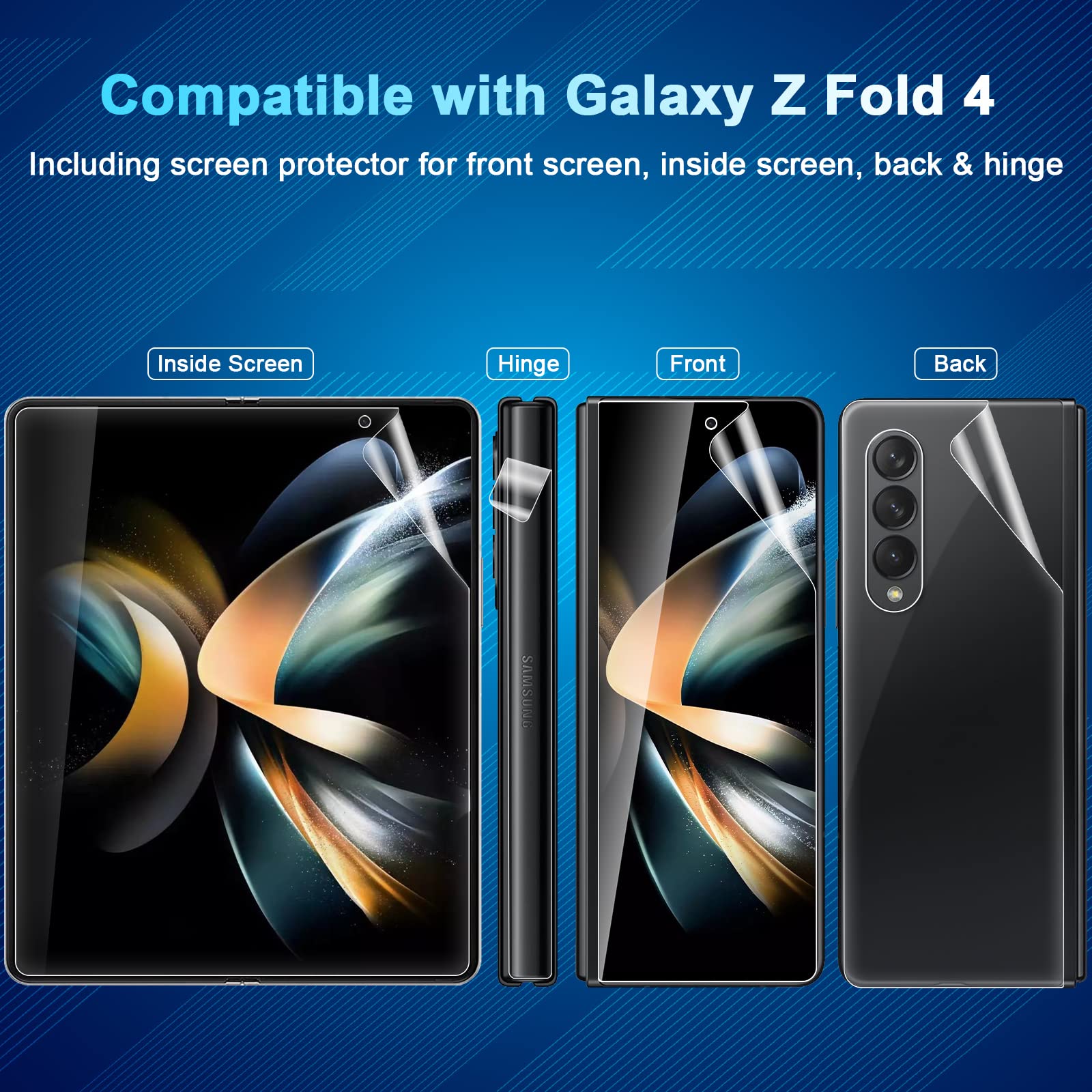 [2Set 8PCS] Galaxy Z Fold 4 Screen Protector, Inside TPU Film + Full Covered Outer + Back Cover Screen Protector, High Clarity, Anti-Shatter, Bubble Free for Samsung Z Fold 4 5G Screen Protector