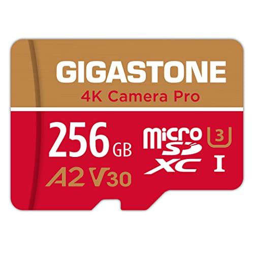 [5-Yrs Free Data Recovery] Gigastone 256GB Micro SD Card, 4K Camera Pro MAX, A2 V30 MicroSDXC Memory Card for Smartphone, Gopro, Action Cams, 4K UHD Video, Up to 130/85 MB/s, UHS-I U3 C10 with Adapter