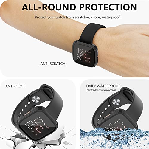 [3 Pack] Tobfit for Fitbit Versa 2 Screen Protector with HD Tempered Glass Protective Case, Hard PC Case Bumper Cover Full Coverage for Fitbit Versa 2 Smartwatch, Black/Black/Black