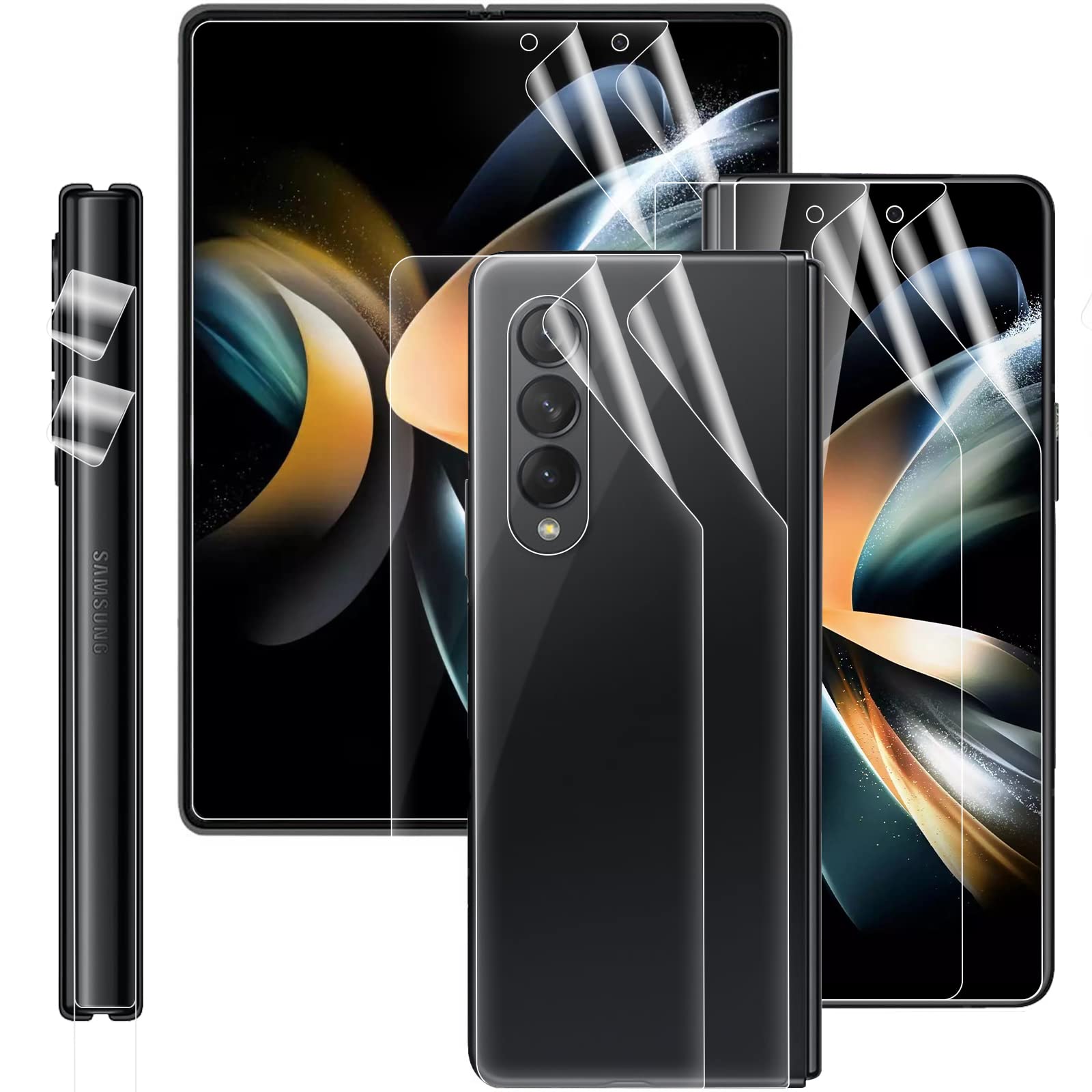 [2Set 8PCS] Galaxy Z Fold 4 Screen Protector, Inside TPU Film + Full Covered Outer + Back Cover Screen Protector, High Clarity, Anti-Shatter, Bubble Free for Samsung 5G