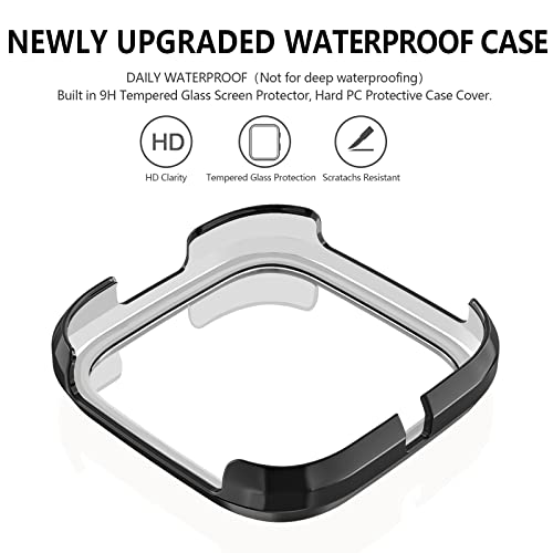 [3 Pack] Tobfit for Fitbit Versa 2 Screen Protector with HD Tempered Glass Protective Case, Hard PC Case Bumper Cover Full Coverage for Fitbit Versa 2 Smartwatch, Black/Black/Black