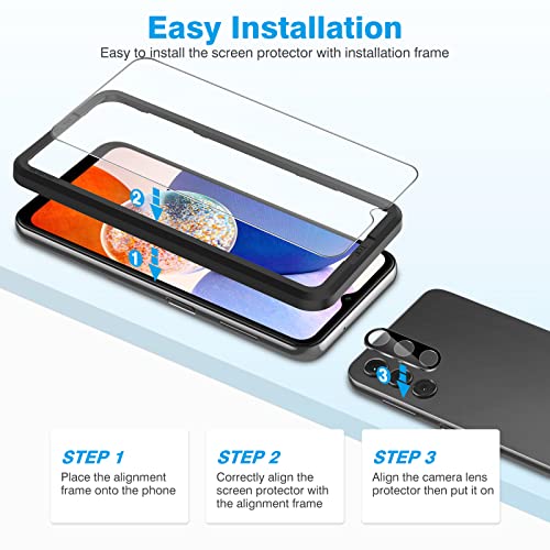[3+2 Pack] OMOTON Screen Protector for Samsung Galaxy A14 5G, 3 Pack protector & 2 Pack Camera Lens Tempered Glass Compatible with Samsung A14 (6.6 Inch, 2023 Released), Guide Frame/Bubble Free