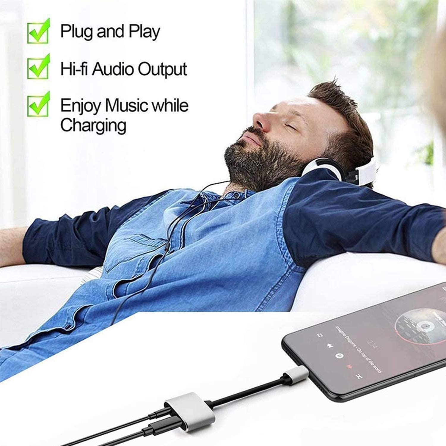 [Apple MFi Certified] iPhone Headphone Adapter, 2 Pack 2 in 1 Lightning to 3.5mm Aux Audio and Charge Jack Adapter Splitter Dongle for iPhone 14 13 12 11 Pro Max XS XR X 8 7 6 iPad, Support All iOS