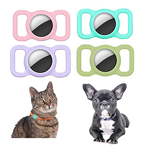 [4 PCS ] JPDX Air Tag Dog Collar Holder, Silicone Protective Air Tag Case , Pet Cat Loop Case Holder Collarpatible with Apple AirTag, Blue