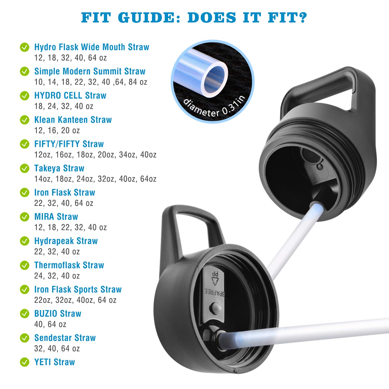 [6 Pack] Straws Replacement for Hydro Flask Straw , BPA-Free Straws with Straw Cleaning Brushes ( Also fit for YETI Straw)