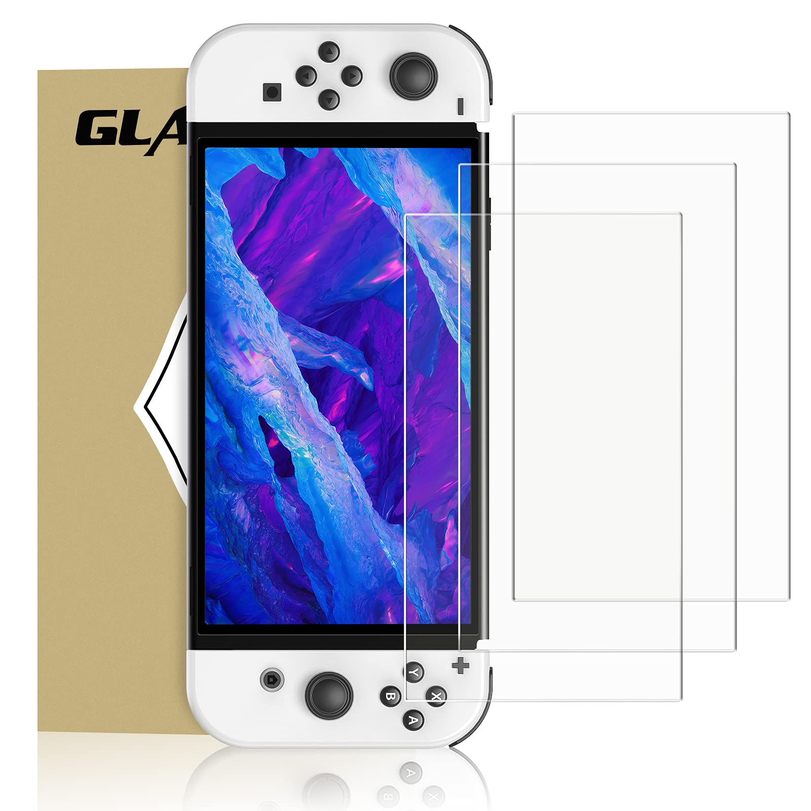 [3 Pack] Tempered Glass Screen Protector Compatible with Nintendo Switch OLED, MENEEA Clear Transparent HD Dockable Anti-Scratch 2.5MM Protective Film for Switch OLED Game Console Accessories