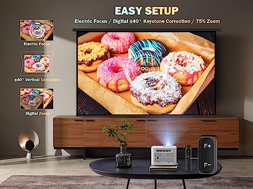 [Electric Focus] 5G WiFi Mini Bluetooth Projector 4K Support, 300 ANSI HD 1080P Portable Video Projector, ±40° Vertical Keystone|Zoom|Timer, DBPOWER Smartphone Projector Outdoor Movie for PC/TV(White)
