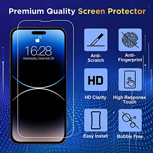 [3+3 Pack] Totexil Screen Protectors for iPhone 14 Pro 6.1 inch with Camera Lens Protectors, Ultra HD Screen Tempered Glass, Full Coverage, Scratch Resistant, 9H Hardness,Easy Install,Bubble Free