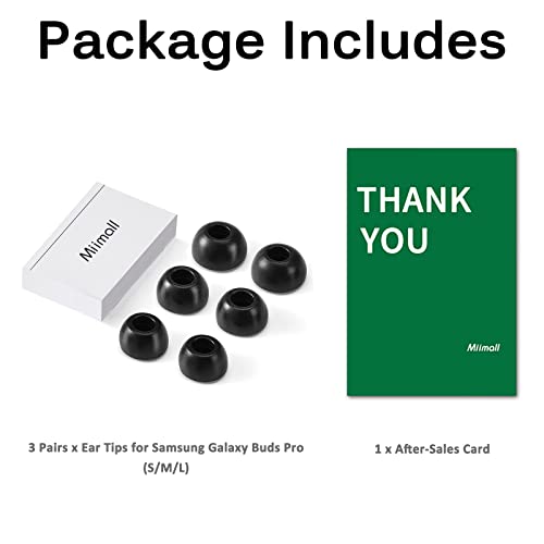 [3 Pairs] Miimall Compatible for Samsung Galaxy Buds Pro Ear Tips Foam, Ultimate Fit in Case, Anti-Slip Reduce Noise Ear Plugs, Replacement Memory Foam Ear Tips for Galaxy Buds Pro(Black, S/M/L)