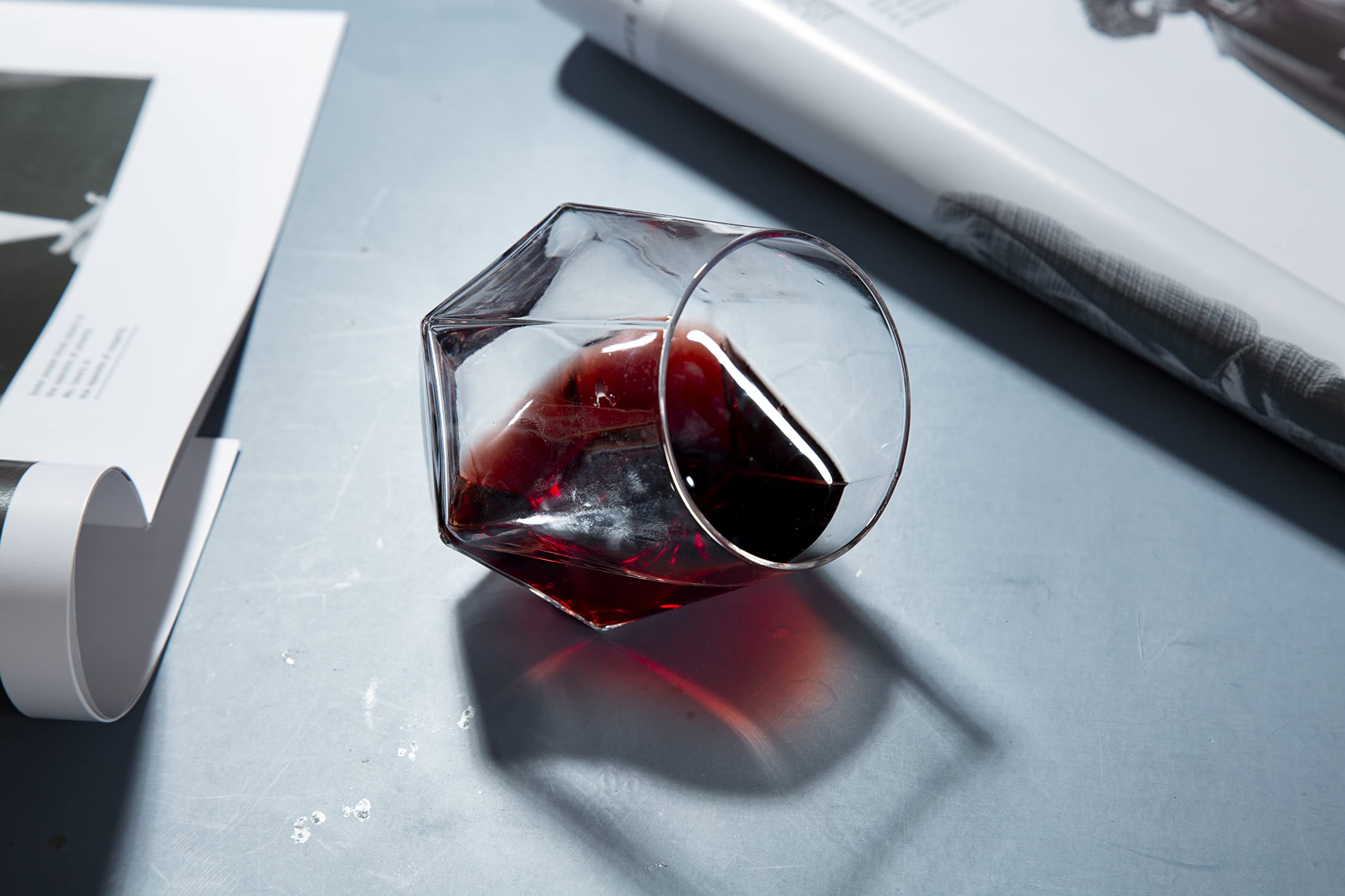 [6-Pack,10 Oz] Design·Master- Diamond Wine Glasses, Stemless Wine Glasses, Diamond Whiskey Glasses, Drinking Glasses, Ideal for Red and White Wine,Kitchen Glassware, Wedding and Party Gifts