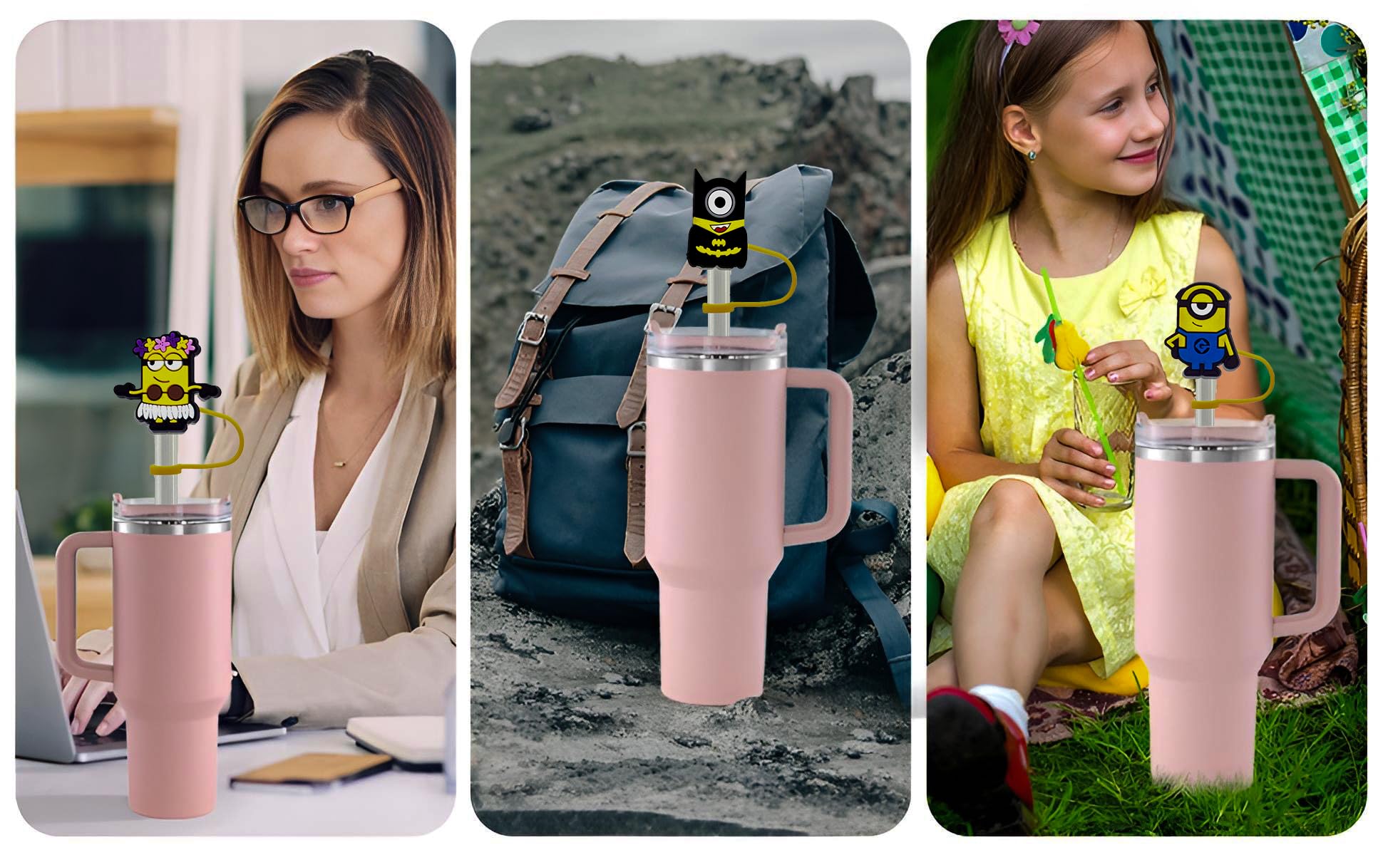 [5 Pcs] Brighten Your Stanley Cup & Stitch Water Bottle w/Cute Cartoon Straw Covers - Cute Valentine Gift, Straw Caps & Straw Topper Perfect for Coffee, Tumblers, Starbuck Cups & Reusable Straws!