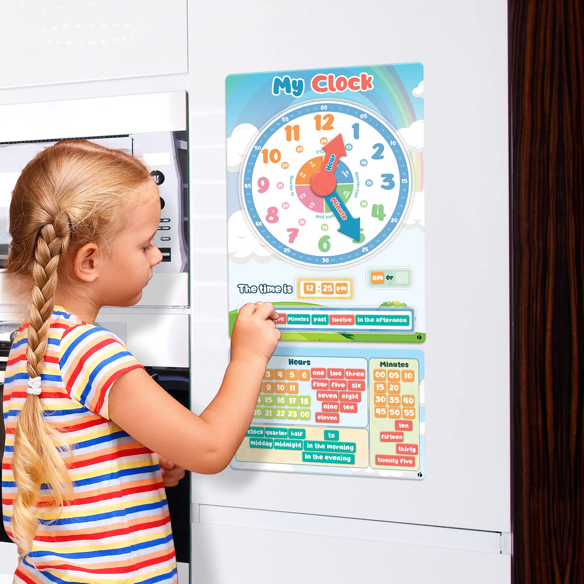 [New] Magnetic Learning Clock, Telling Time Teaching Clock for Kids - Great for Learning to Tell Time, Analog and Digital Clock - Practice Toy Clock with Movable Hands for Toddlers