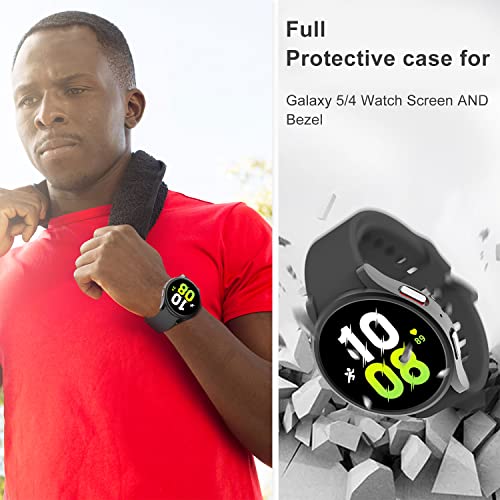 [5+5Pack] SPGUARD Galaxy Watch 5/Watch 4 44mm Screen Protector Case Cover,Tempered Glass Galaxy Watch 5/4 Screen Protector & Watch 5/4 Case Cover Hard PC Bumper for Samsung Galaxy Watch 5/4 44mm
