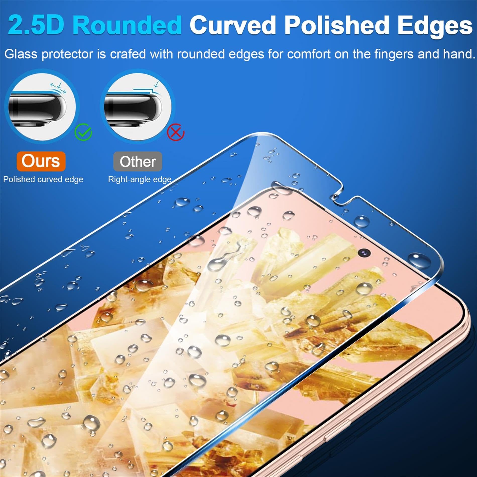 [3+3 Pack] for Google Pixel 8 Screen Protector, 9H Tempered Glass, Ultrasonic Fingerprint Unlock, Case Friendly HD Clear for Google Pixel 8 Tempered Glass Screen Protector 5G