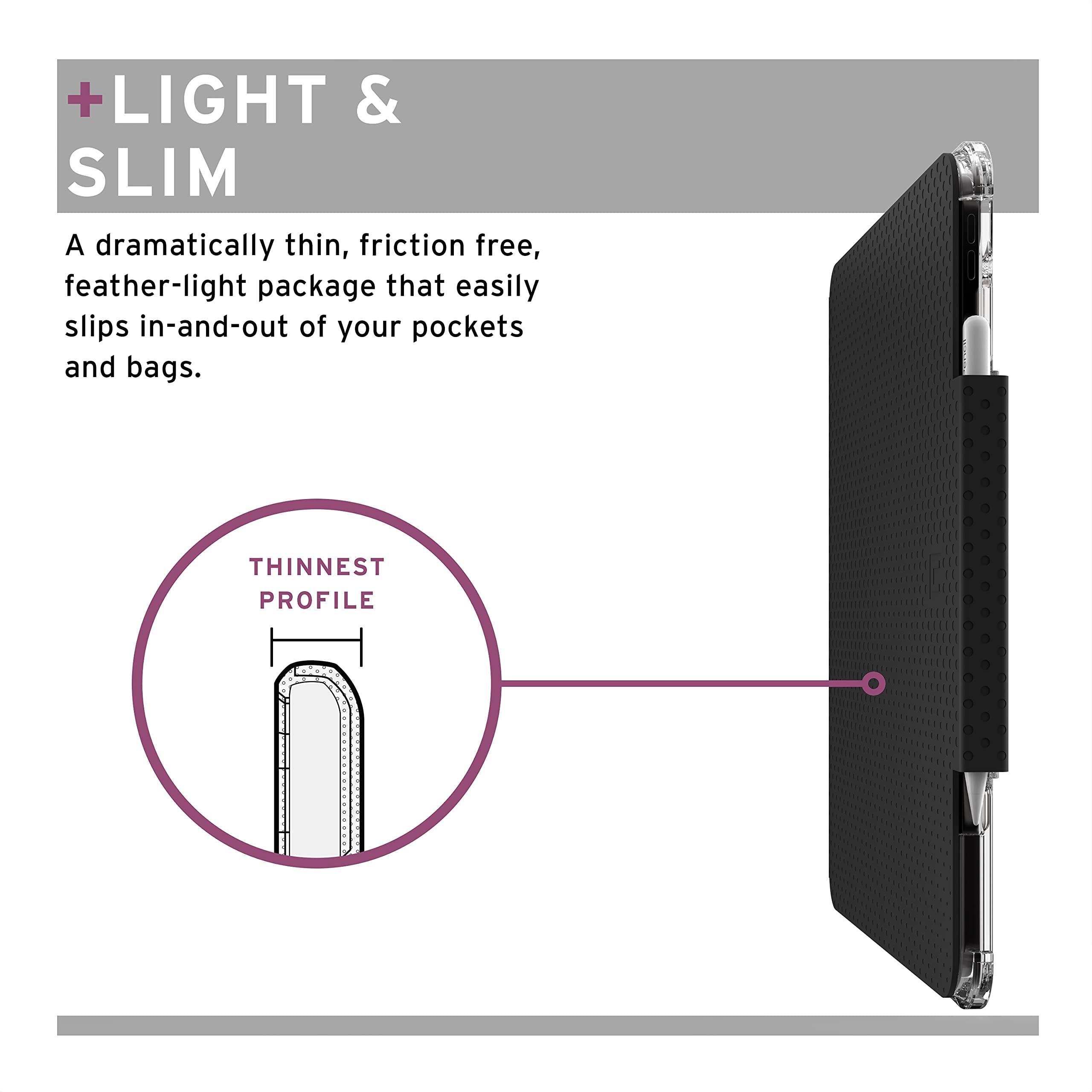 [U] by UAG iPad Pro 12.9" (6th Gen 2022, 5th Gen 2021) Case Black Lucent Lightweight Slim Shockproof Smart Folio Protective Cover with Auto/Sleep Wake & Pencil Holder
