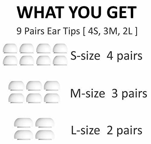 [9 Pairs] Compatible with AirPods Pro Ear Tips, Silicone Replacement S/M/L 3 Size Fit in Charging Case Earbuds Tips with Storage Box Compatible with AirPods Pro 2 (4S 3M 2L White)