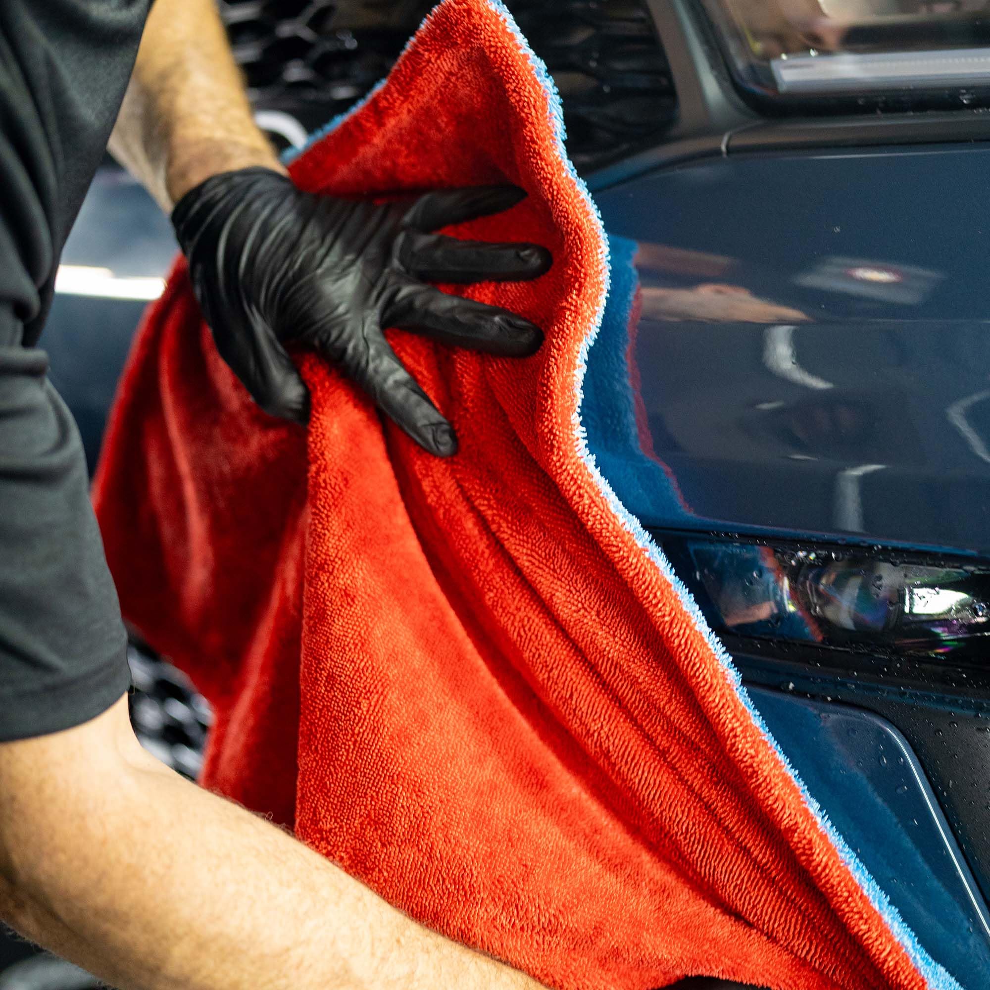 [Dreadnought Max] Triple Layer Microfiber Car Drying Towel | Twist Pile | 1400GSM | 1 Pack (20"x40", Red/Black)
