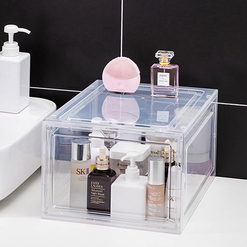 [6 Pack] Shoe Storage Box, Clear Plastic Stackable Shoe Organizer for Closet, Fit up to US Size 12 - Thicken and Sturdy with Magnetic Door - Foldable Space-Saving Shoe Rack for Sneakers