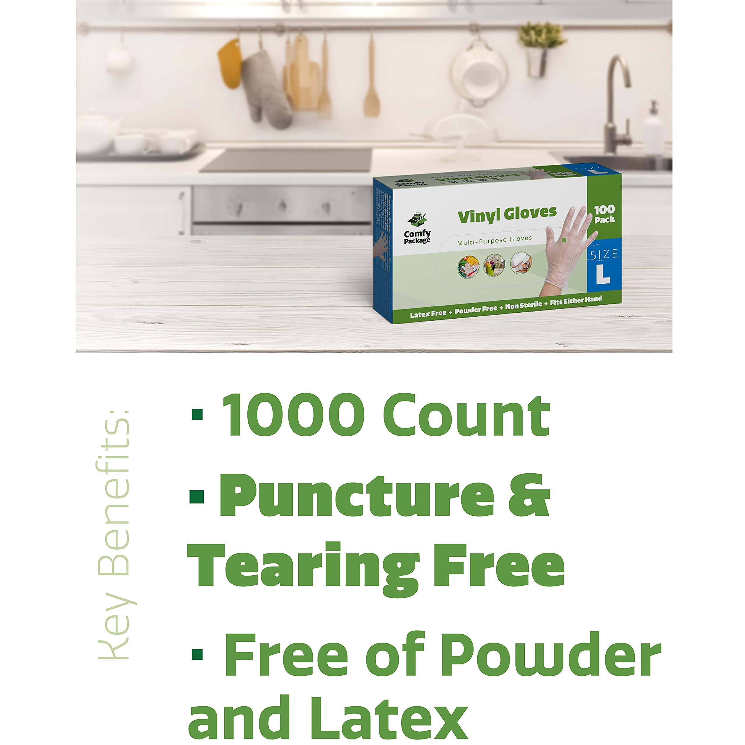 [Bulk Case of 10/100 Pack]1000 Clear Powder Free Vinyl Disposable Plastic Gloves - Large