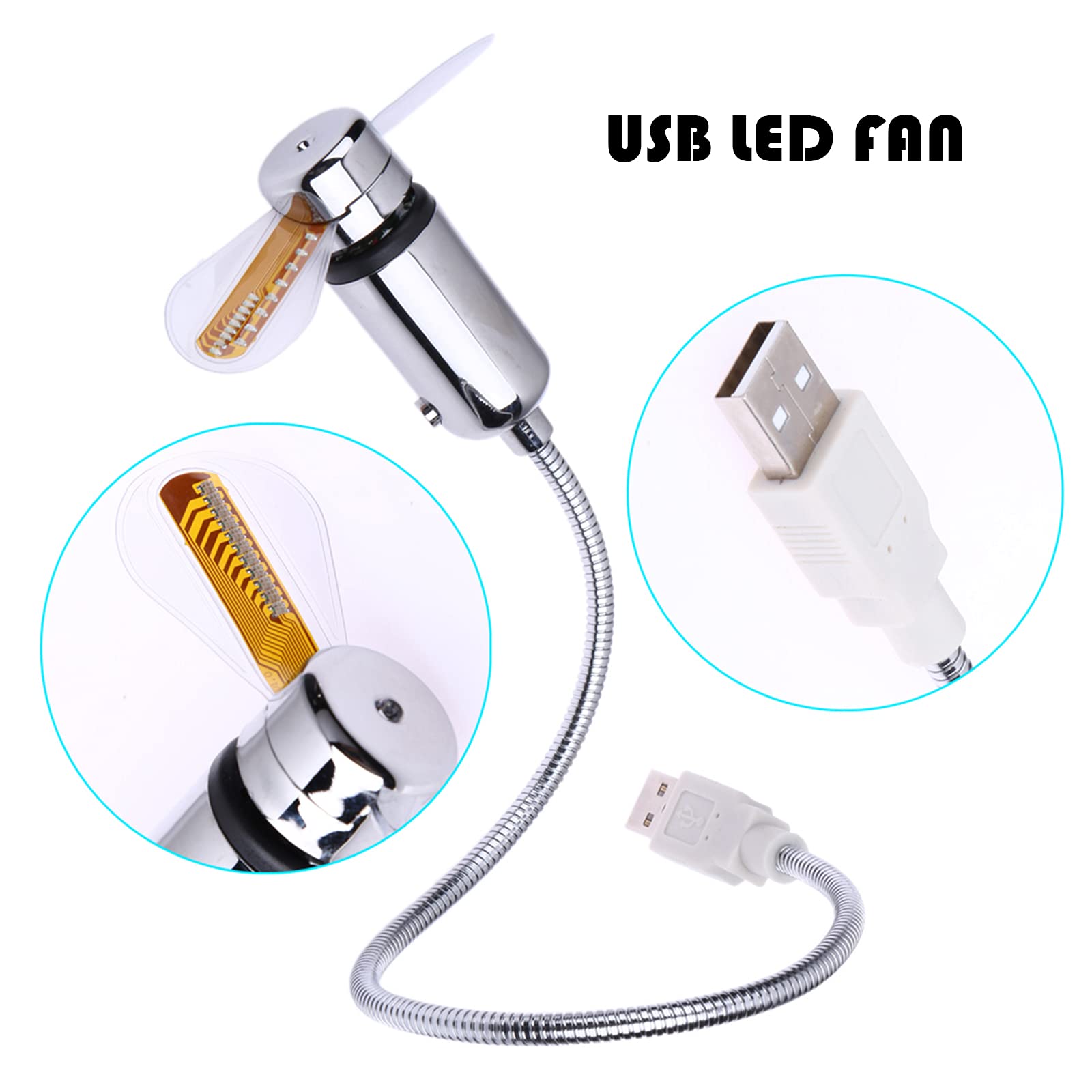 [New] USB LED Clock Fan with Temperature, Mobile USB Real Time Fan Fahrenheit and Celsius Display Portable Cooling Mini USB Quiet Gooseneck Fan for Office, Home & Travel (TC)