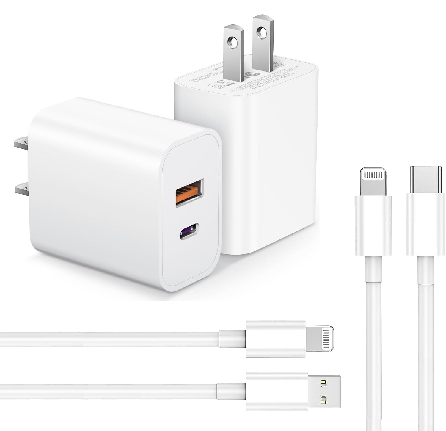 [Apple MFi Certified] 2Pack iPad Fast Charger, 12W USB Wall Fast Charger Block Foldable Portable Travel Plug with 2-Pack Lightning Cable for iPad, iPad Mini, iPad Air, iPhone 14/13/12/11/XR/8/Airpods