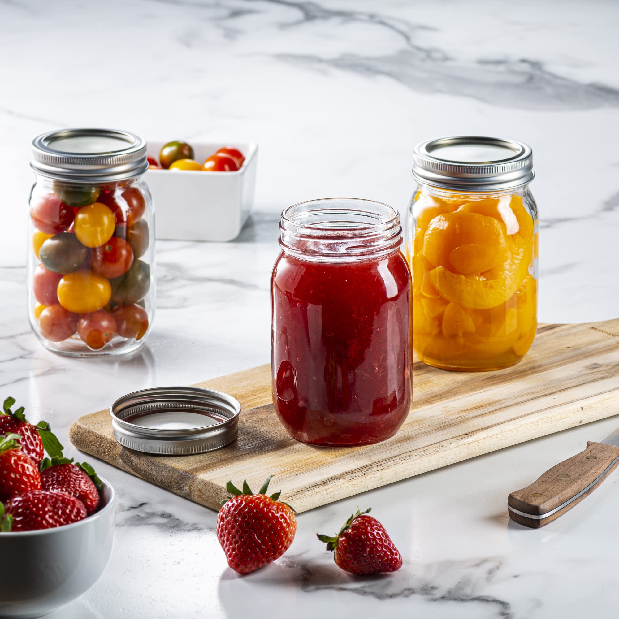 [6 Pack] 16 oz. Regular-Mouth Glass Mason Jars with Metal Airtight Lids and Bands for 1 Pint Canning, Preserving, & Meal Prep