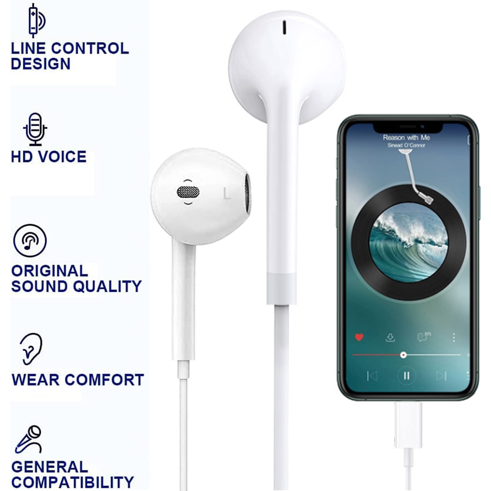 [Apple MFi Certified]iPhone Headphone with Lightning Connector, 2PC Wired Earphones Noise Reduction with Microphone and Volume Control, Compatible with iPhone14/13/12/11/X/8/7, Support All iOS Systems
