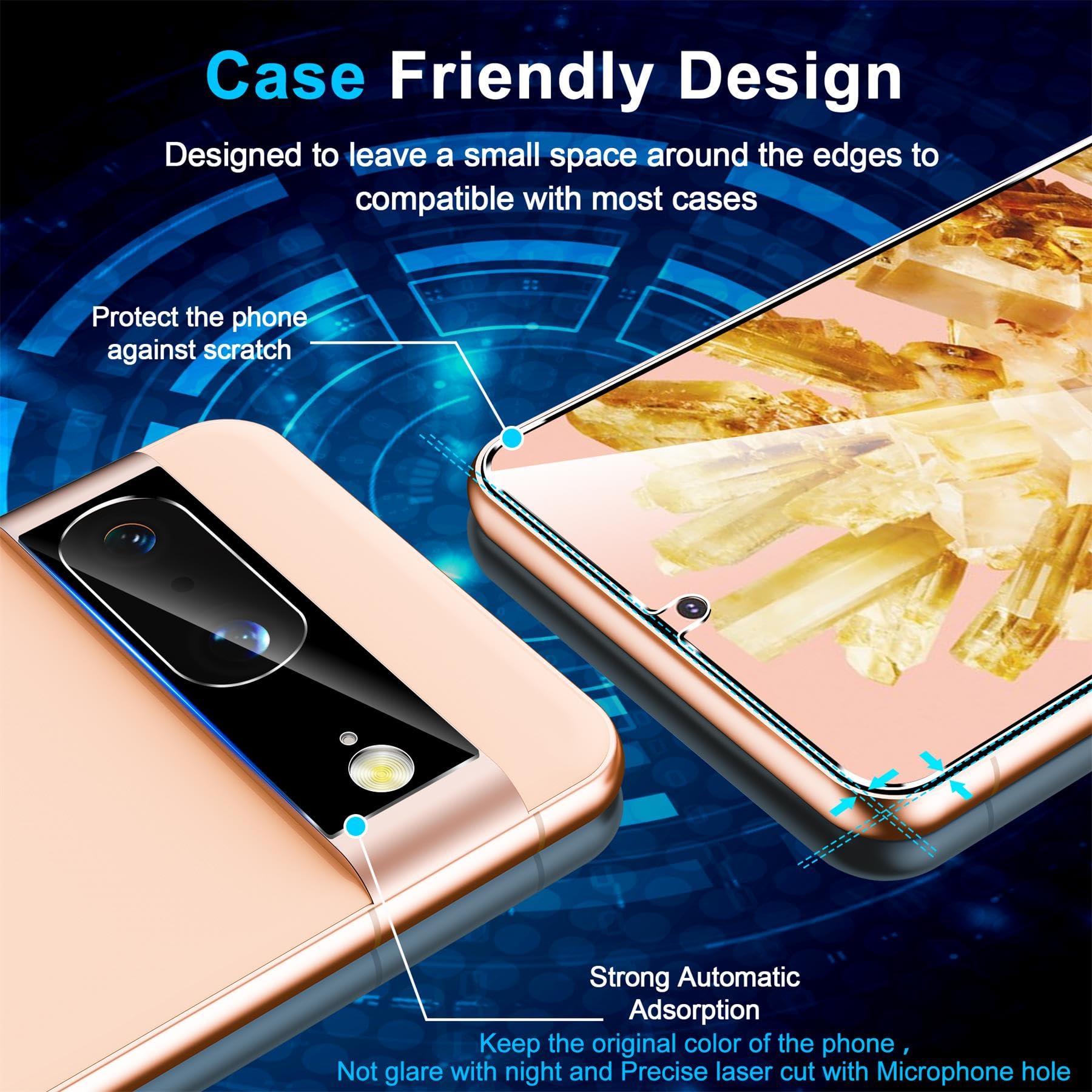 [4+4 Pack] for Google Pixel 8 Screen Protector, 9H Tempered Glass, Ultrasonic Fingerprint Unlock, Case Friendly HD Clear for Google Pixel 8 Tempered Glass Screen Protector 5G