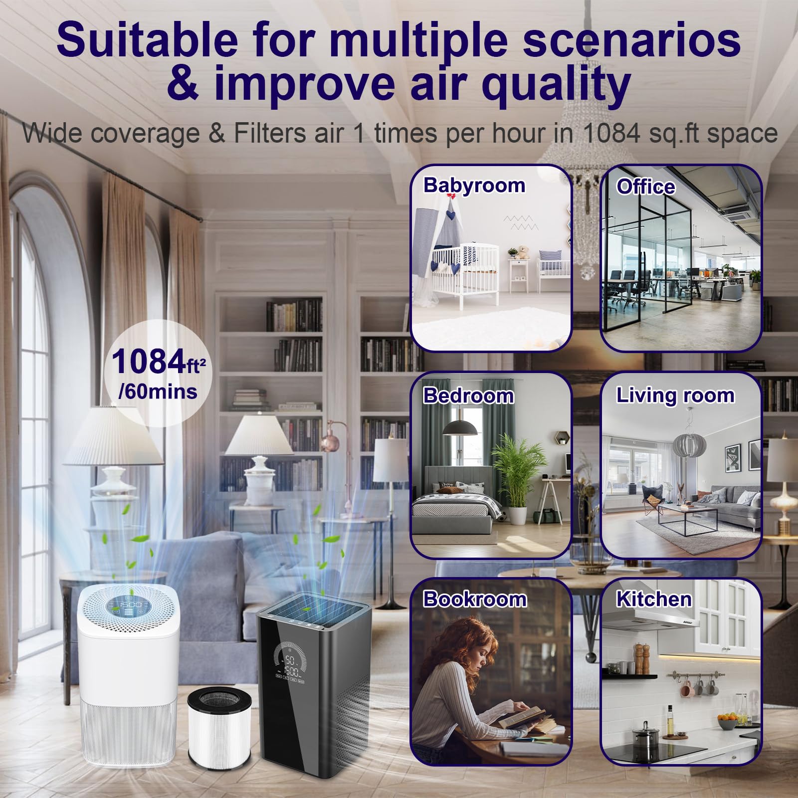 [4-Pack] KJ150 Replacement Filter, Compatible with Druiap KJ150 Air Purifier/Cwxwei SY910 Model, 3-in-1 H13 True HEPA 360° Rotating Filter Air, Not Compatible with KJ80 Model Purifier