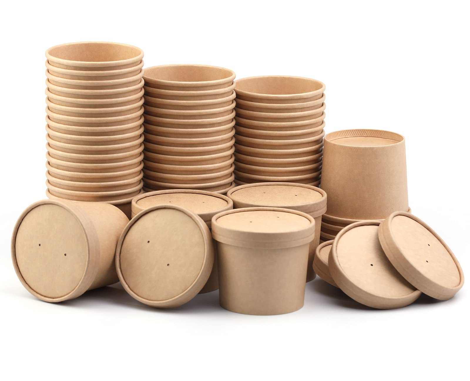 [50 Pack] 12 oz Paper Soup Cups with Lids, Disposable Kraft Paper Soup Bowls, Paper Soup Containers To Go, Ice Cream Containers For Dessert Yogurt Ice Cream