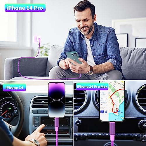 [Apple MFi Certified] iPhone Fast Car Charger, Veetone 48W Dual Port USB-C PD/QC3.0 Power Car Charger Adapter + 2 Pack Lightning Braided Cable Quick Charging for iPhone 14 13 12 11 Pro/XS/XR/SE/X/iPad