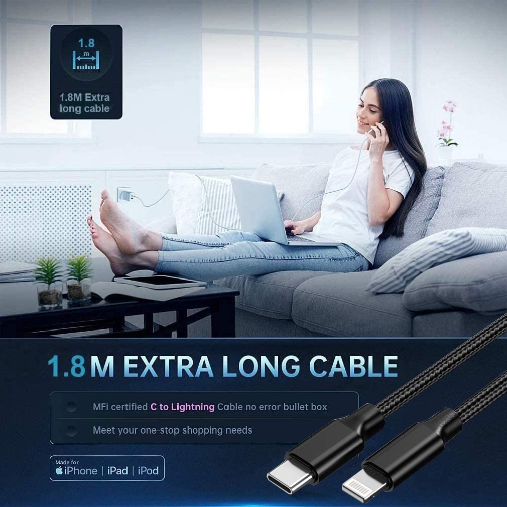 [Apple MFi Certified] iPhone Fast Charger, Stuffcool 20W USB-C Power Wall Charger with 6FT Nylon Braided Type-C to Lightning Quick Charge Sync Cable for iPhone 14 13 12 11 Pro XS Max/XR/X/iPad/AirPods